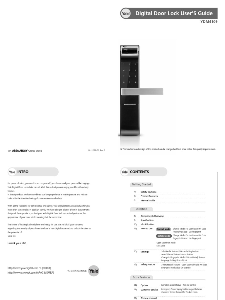 Yale 4109 | PDF | Personal Identification Number | Fingerprint