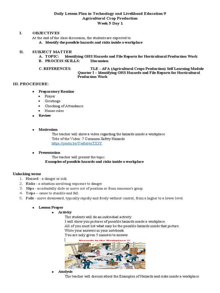 Daily Lesson Plan in Technology and Livelihood Education 9 Agricultural ...
