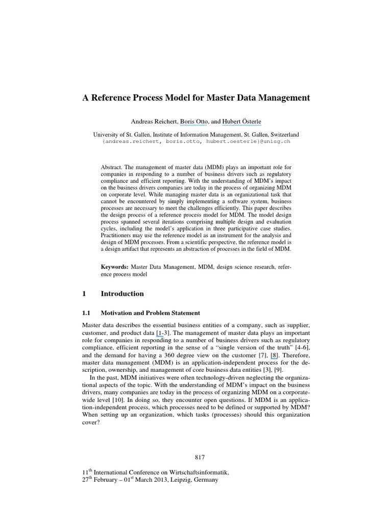 A Reference Process Model For Master Dat | PDF | Design | Evaluation