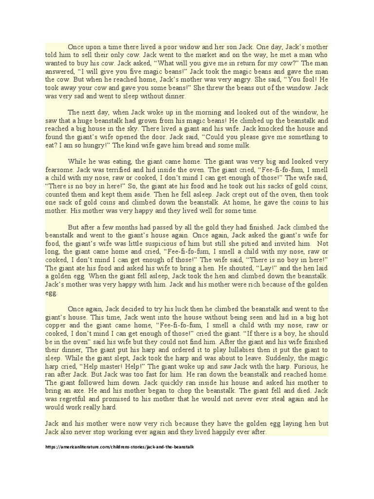 Jack and The Beanstalk Teks | PDF