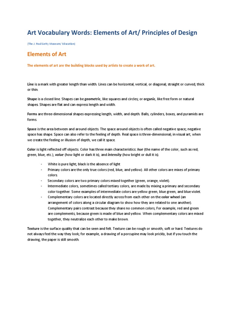 Art Vocabulary Words | PDF | Color | Vision