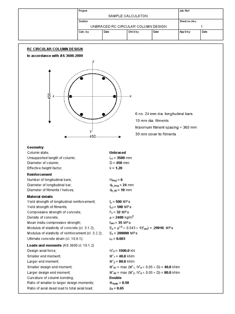 Unbraced RC Circular Column Design - Sample Calculation (AS3600) | PDF | Strength Of Materials ...