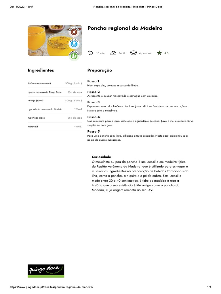 Poncha Regional Da Madeira - Receitas - Pingo Doce | PDF | Limão ...