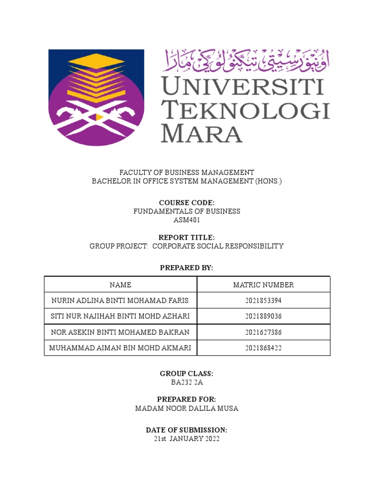 Group Project Report Asm401 | PDF | Corporate Social Responsibility ...