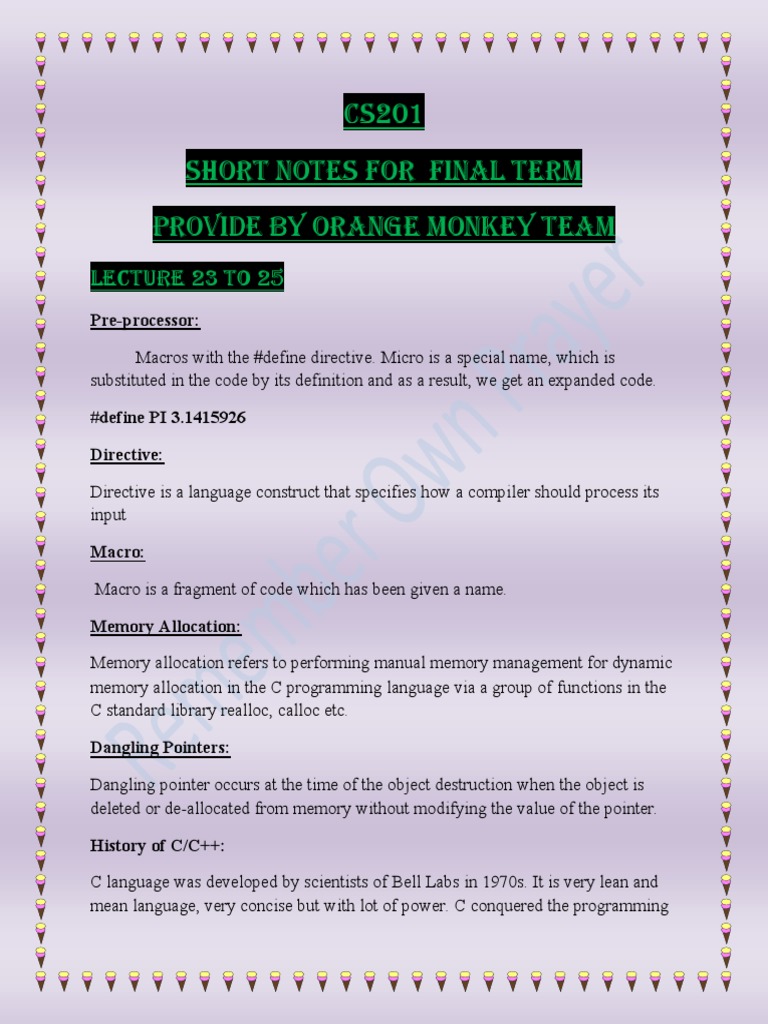 CS201 Final Term Short Notes | PDF | Class (Computer Programming ...