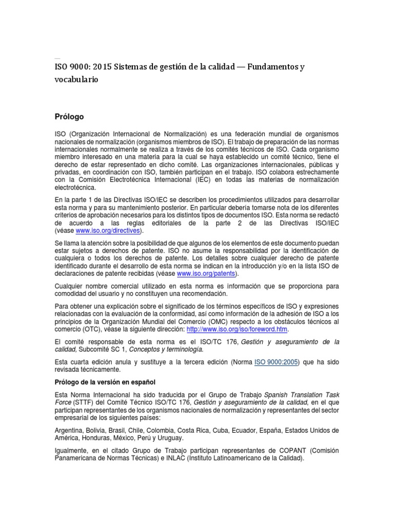 Iso 9000 V 2015 Terminos y Definiciones | PDF | Calidad (comercial ...