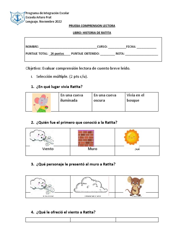 PRUEBA COMPRENSION LECTORA La Historia de Ratita | PDF