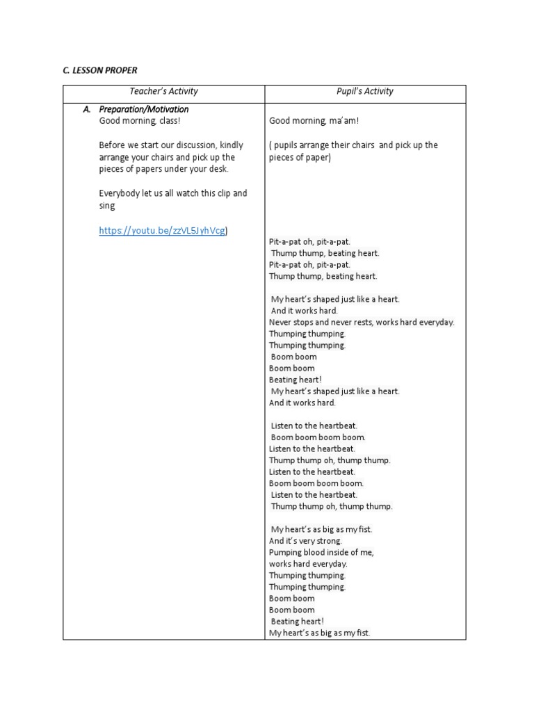 Lesson-Proper of A Lesson Plan | PDF | Heart | Pulse