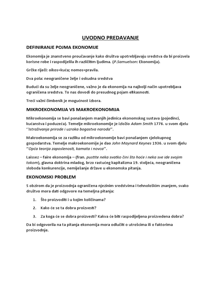 Osnove Ekonomije 1.kol | PDF