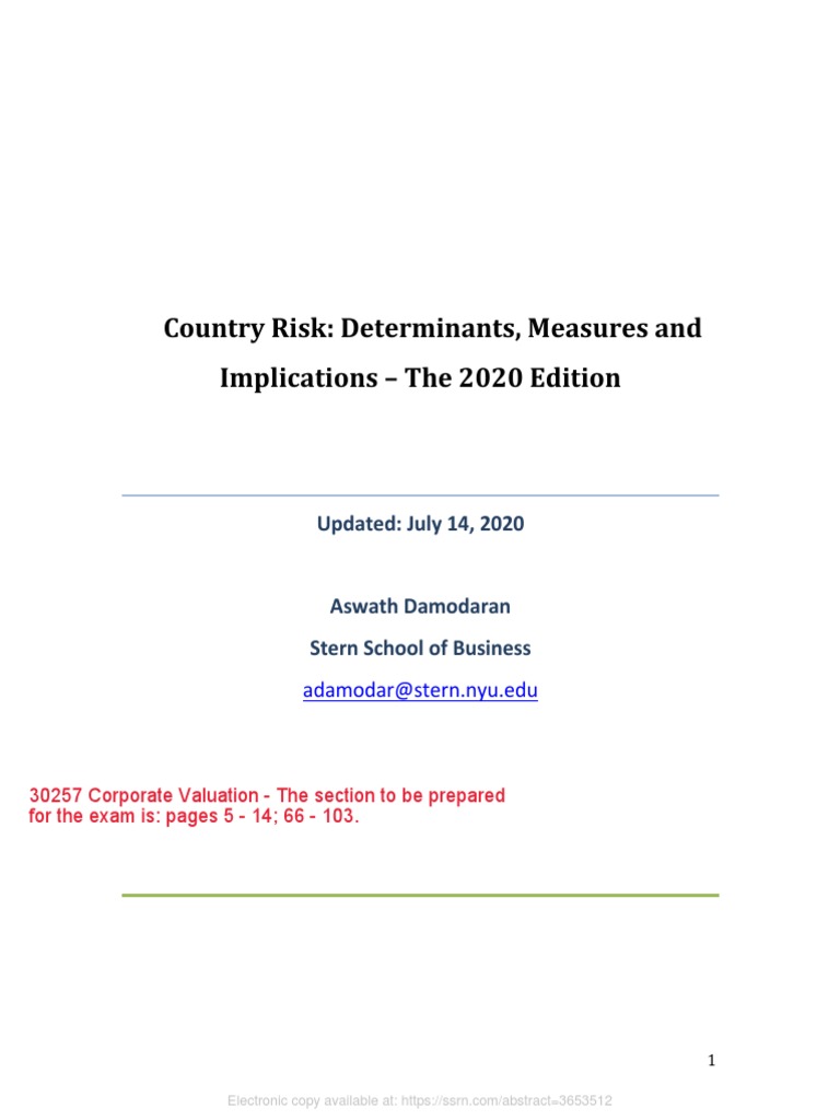 Damodaran - Country Risk (2020) | PDF | Financial Risk | Sovereign Default