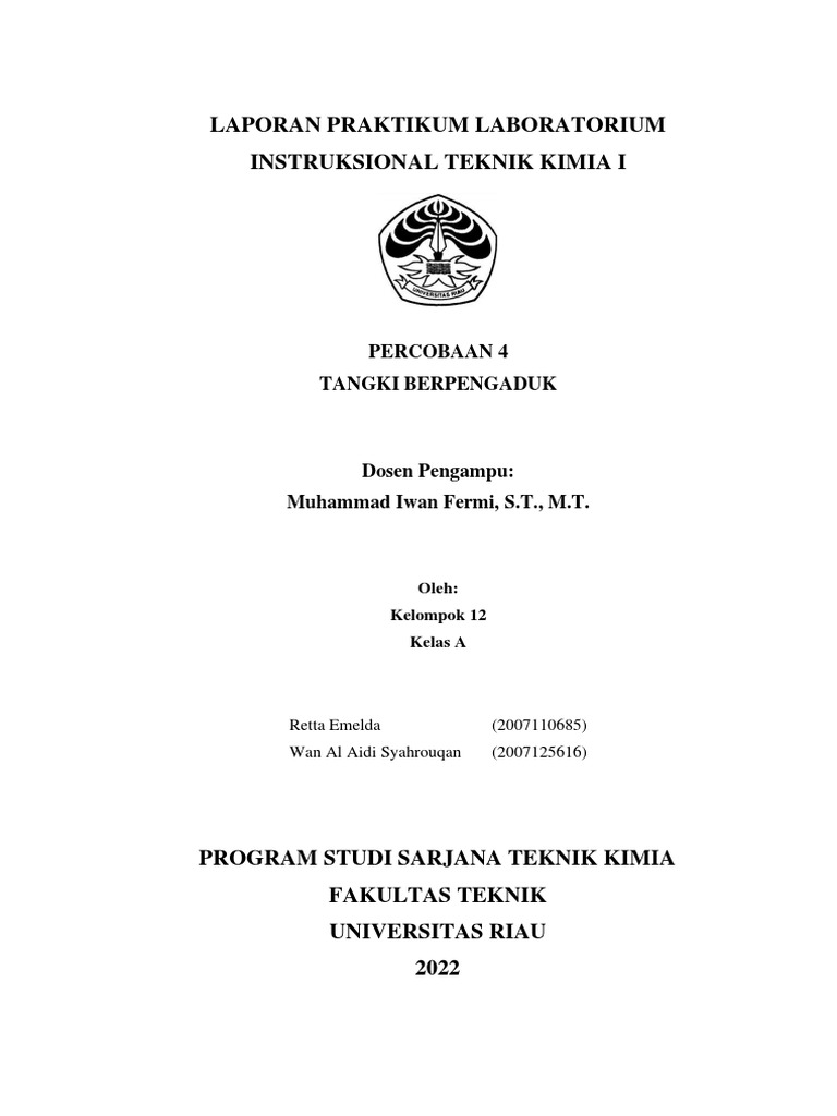 ACC-Kelompok 12-Laporan Labtek I Modul Tangki Berpengaduk | PDF | Teknologi & Rekayasa