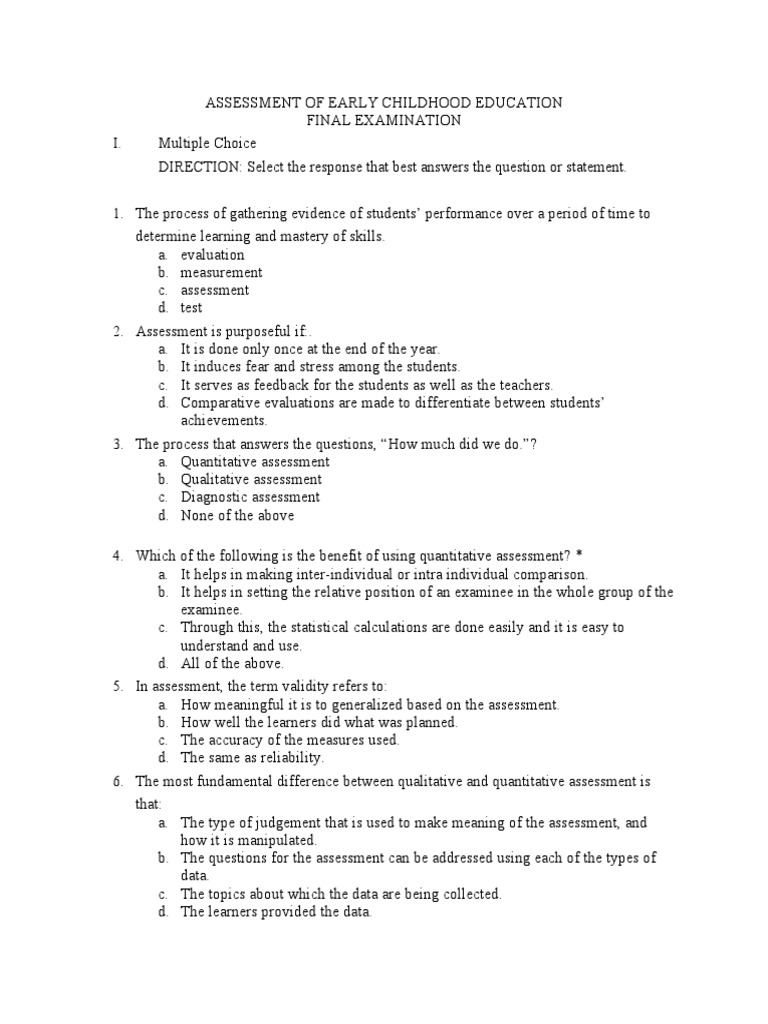 Early Childhood Education Assessment Exam | PDF | Educational ...