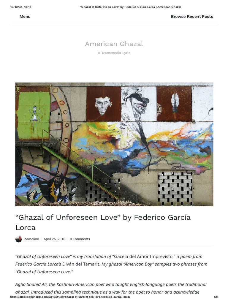 Ghazal of Unforeseen Love - by Federico García Lorca - American Ghazal ...