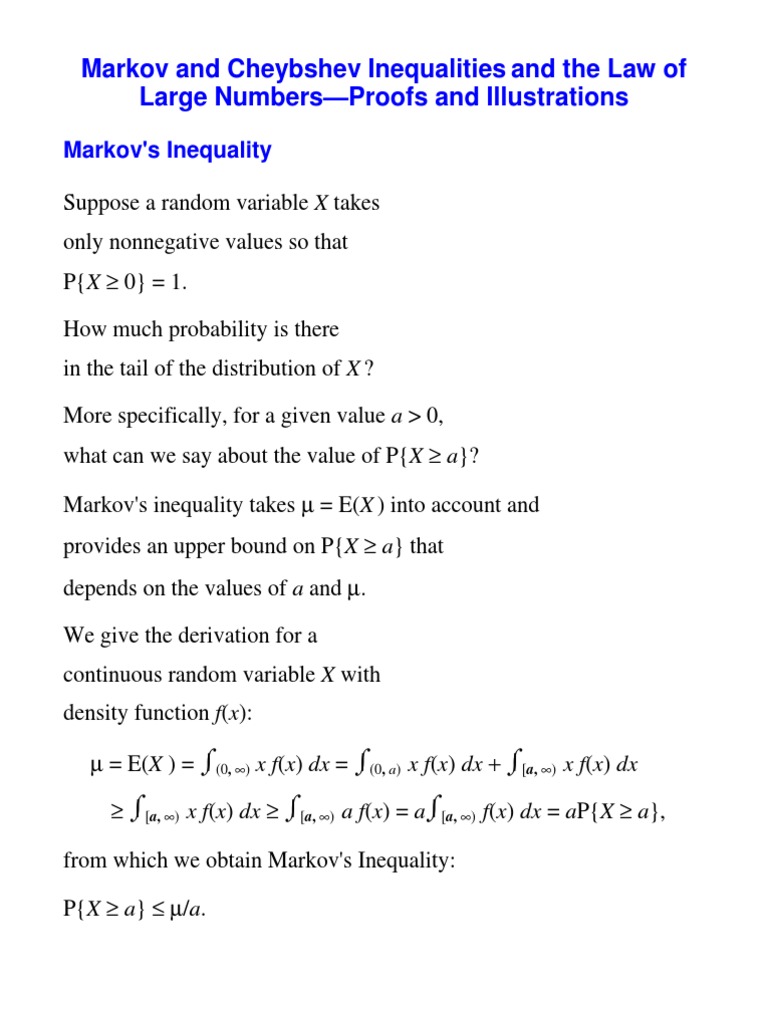 Markov and Cheybshev Inequalities and The Law of Large Numbers-Proofs ...