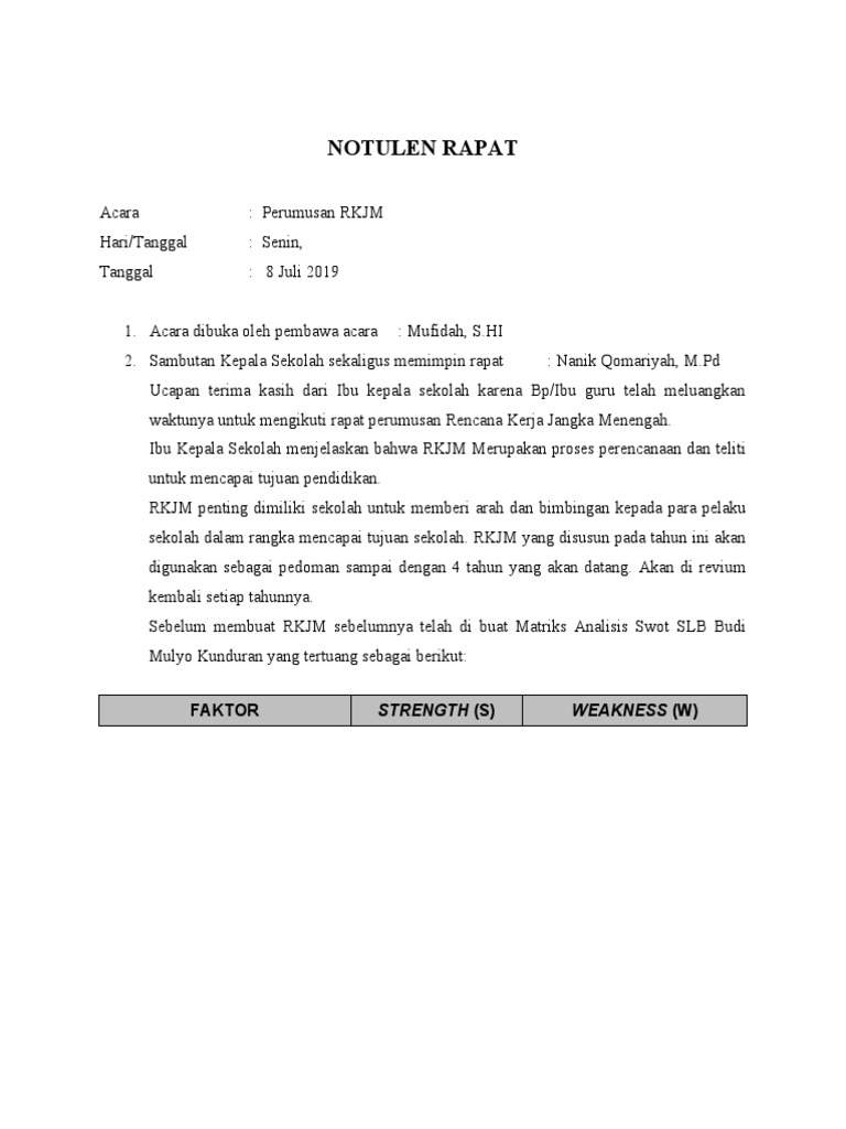 Notulen Dan BA Penyusunan RKT | PDF