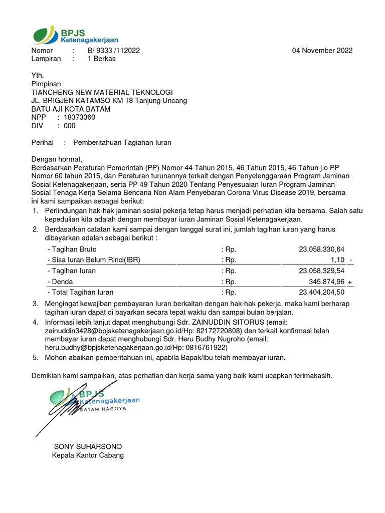 Tagihan Iuran BPJS Ketenagakerjaan 11 - 2022 | PDF | Pengelolaan Keuangan & Uang