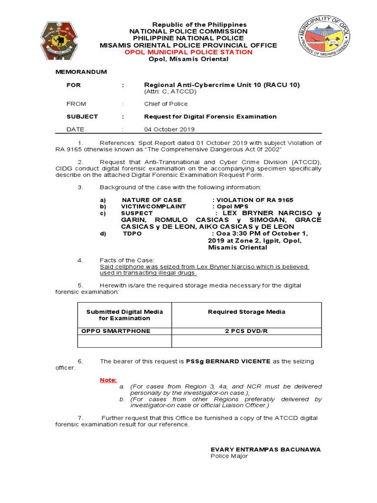 Request Digital Forensic Examination - CELLPHONE | PDF | Digital ...