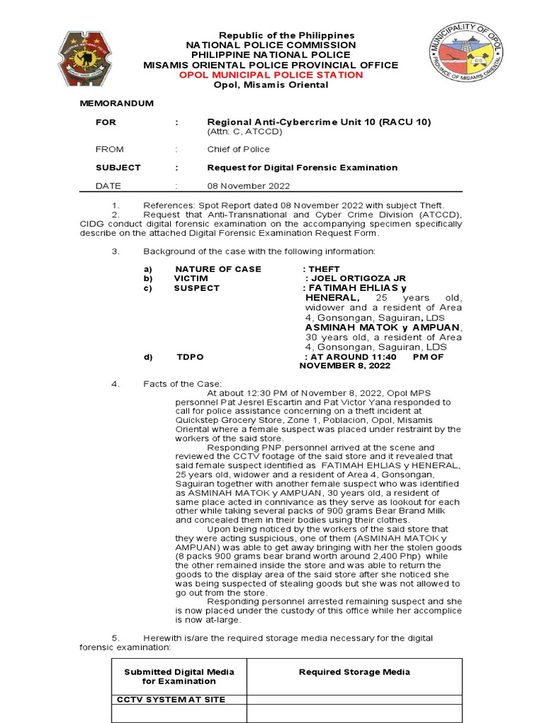 Digital Forensic Examination Request Pdf Digital Forensics