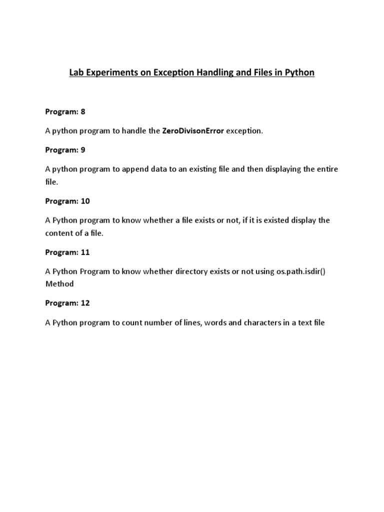 Lab Experiments On Exception Handling and Files in Python | PDF | Computer File | Filename