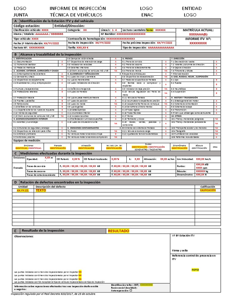 Modelo+Informe+Inspección+ITV | PDF | Transporte | Vehículo de motor