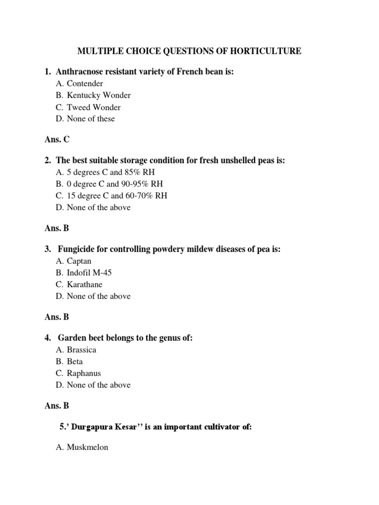 Multiple Choice Questions of Horticulture | PDF | Branches Of Botany ...