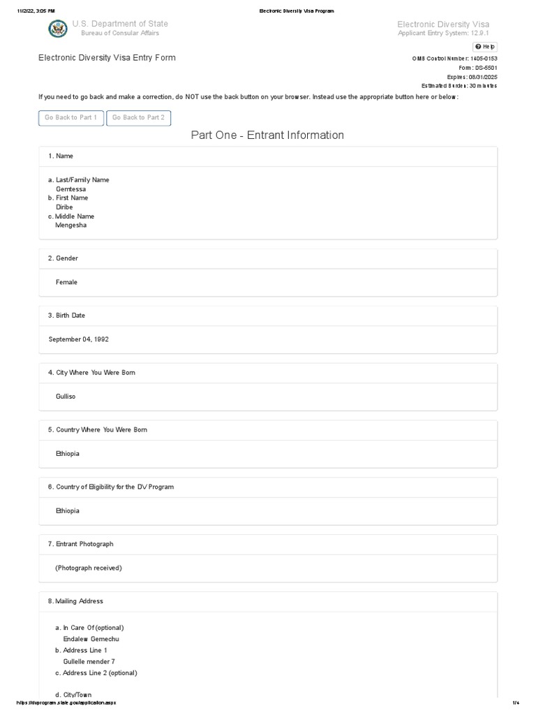 Electronic Diversity Visa Program - Information Filled Online | PDF ... Electronic Diversity Visa Program - Information Filled Online | PDF ...