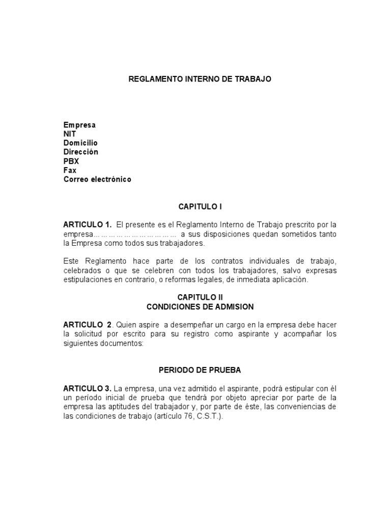 Reglamento Interno de Trabajo | Descargar gratis PDF | Salario | Tiempo de trabajo