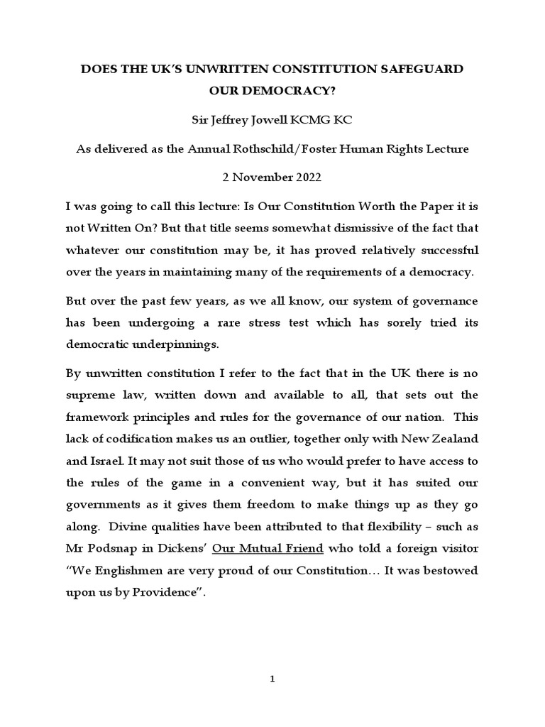 Does The UK's Unwritten Constitution Safeguard Our Democracy? | PDF ...