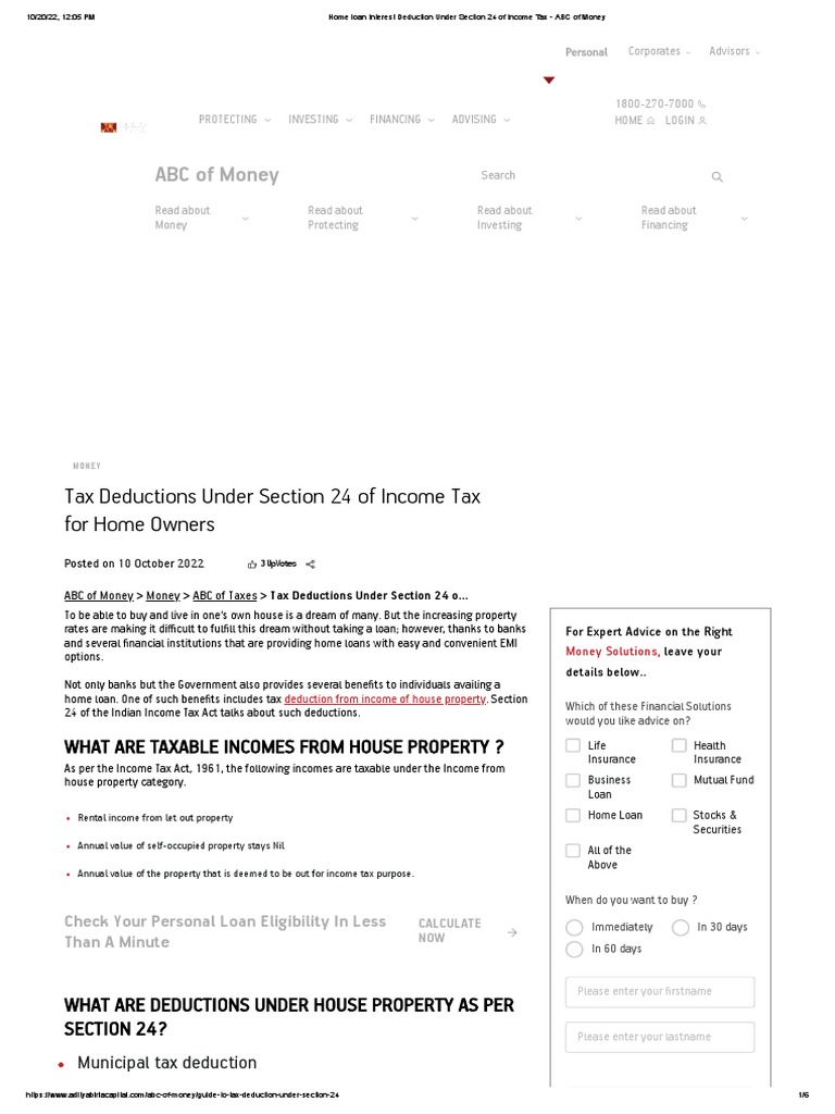 Home Loan Interest Deduction Under Section 24 of Income Tax | PDF ...
