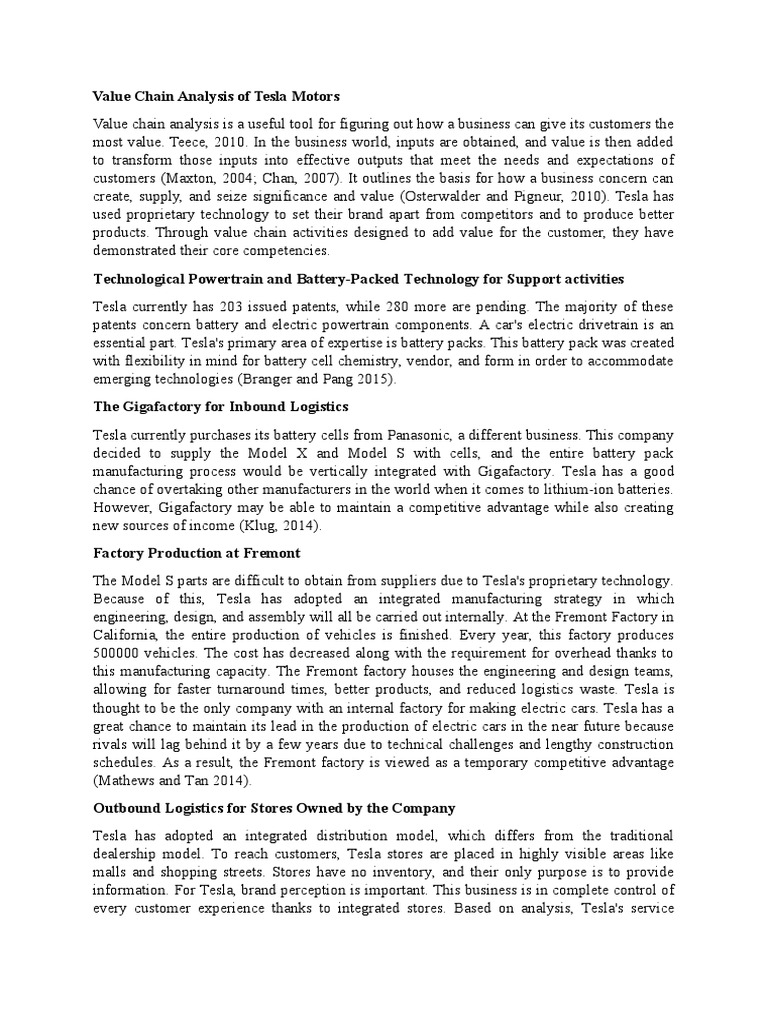 Value Chain Analysis of Tesla Motors | PDF | Tesla Model S | Brand