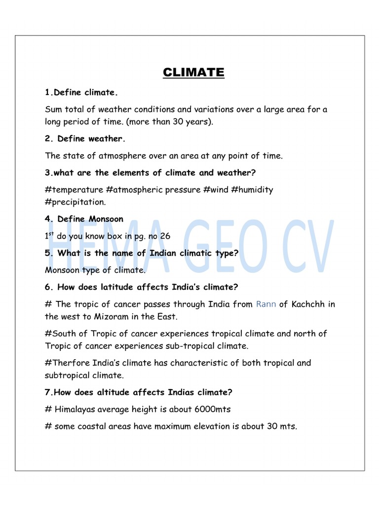 Climate Class 9 | PDF