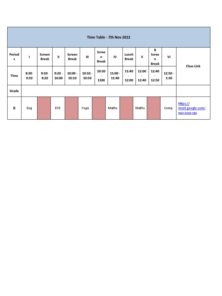 Time Table Grade-II | PDF