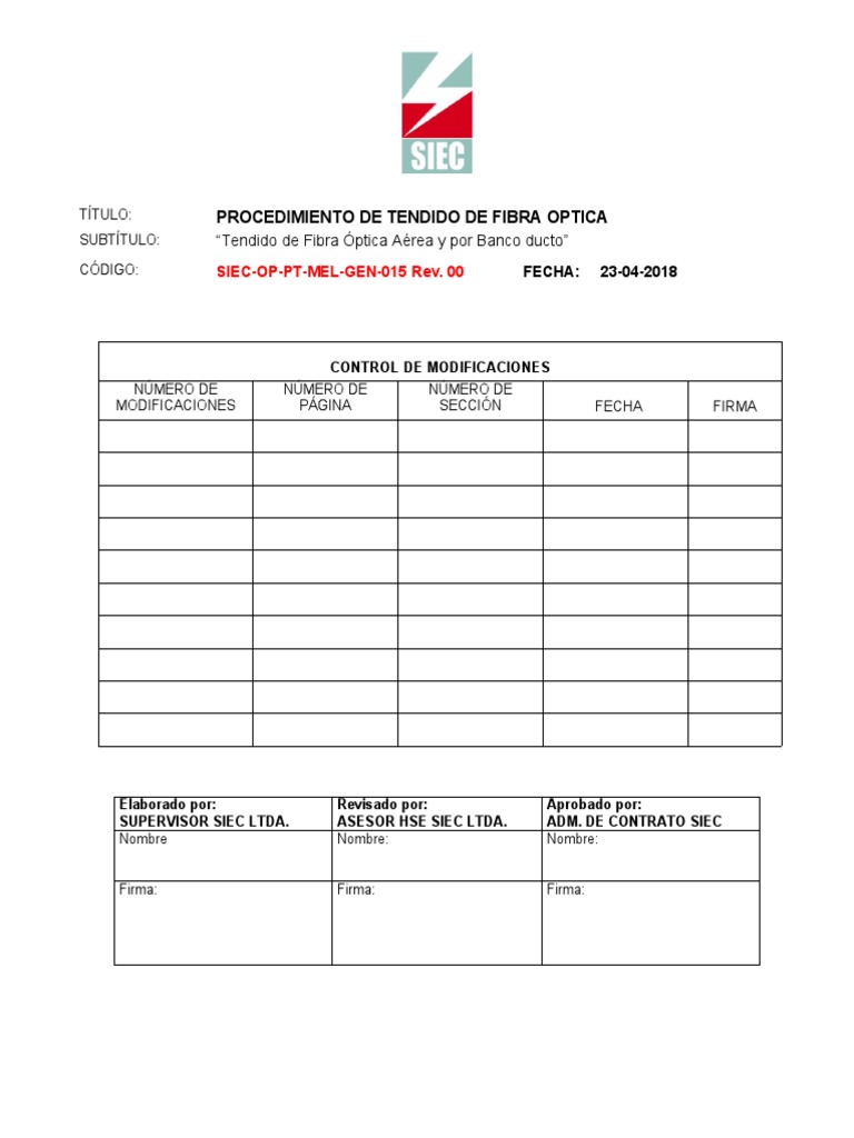 SIEC-OP-PT-MEL-GEN-015 Rev 00 Tendido de Fibra Optica | PDF | Seguridad y salud ocupacional ...