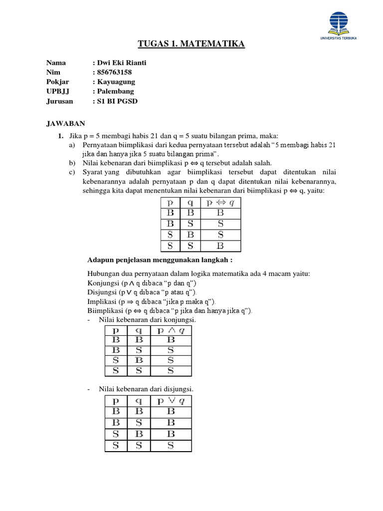 TUGAS 1 Matematika | PDF