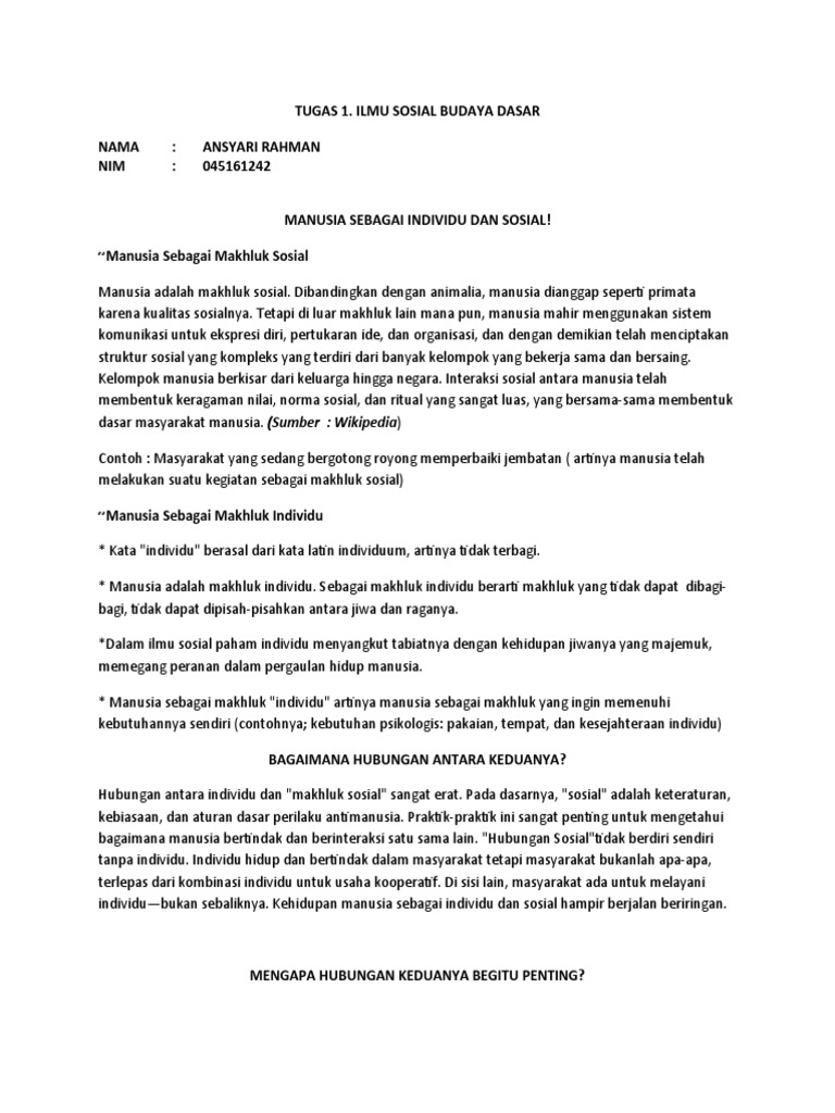 Diskusi Ilmu Sosial Budaya Dasar | PDF