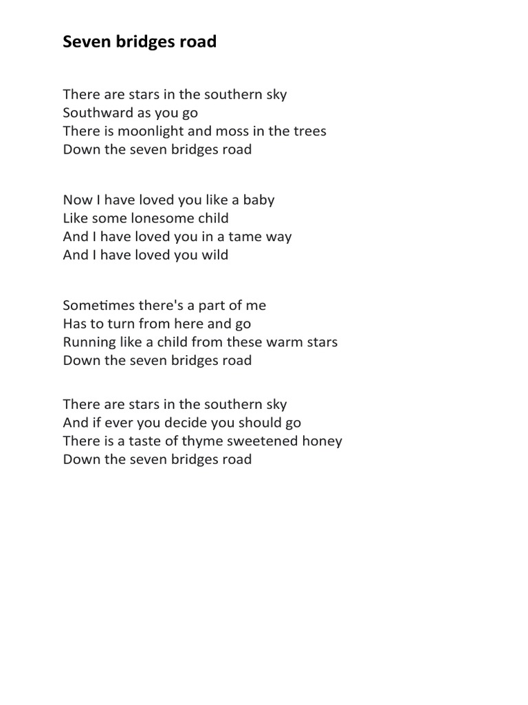 Seven Bridges Road Lyrics Analysis | PDF | Poetry | Religion & Spirituality