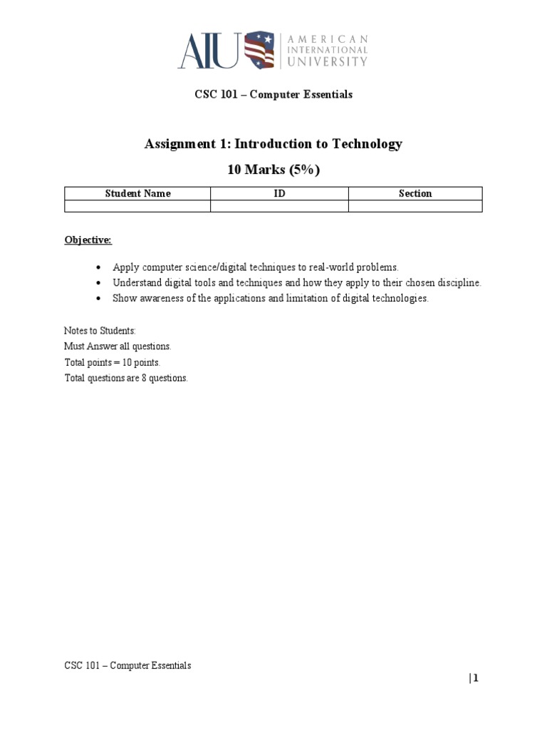CSC 101 - Assignment 1 - Fall2022 | PDF | Computers
