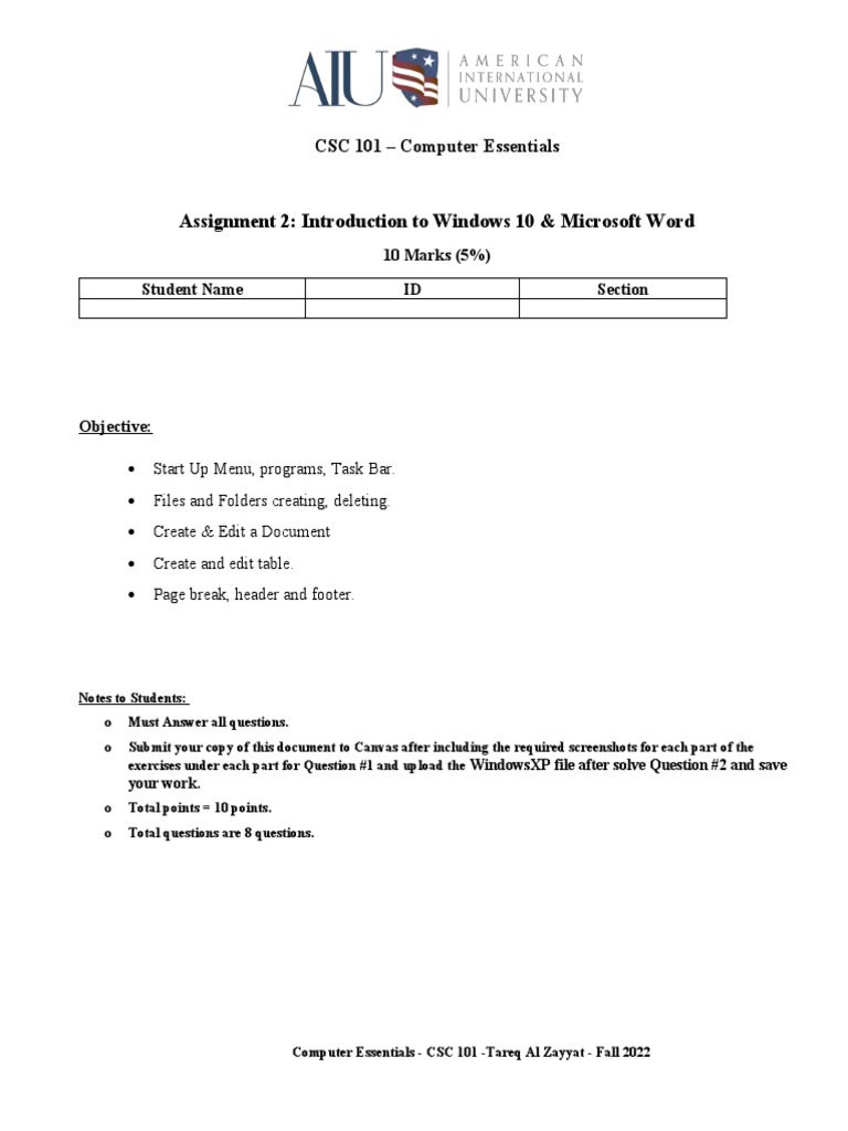 CSC 101 - Assignment 2 - Fall2022 | PDF | Operating System Families | Computing