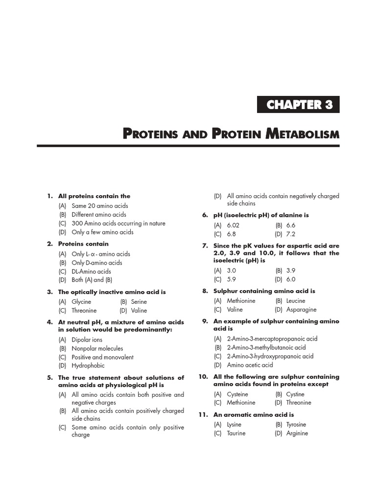 Chapter 3 Proteins And Protein Metabolism Pdf Amino Acid