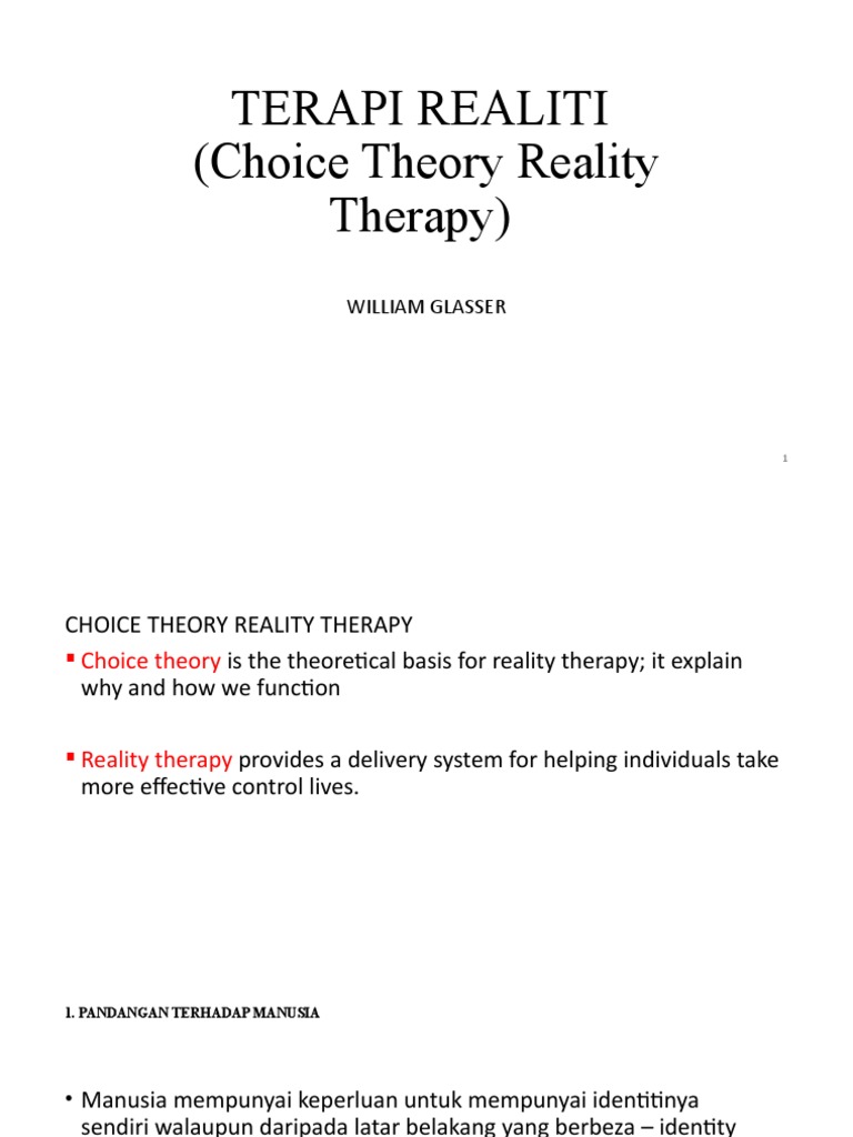 TERAPI REALITI (Choice Theory Reality Therapy) | PDF | Karier & Perkembangan