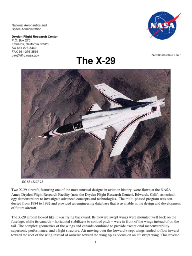 Nasa Facts the X-29 2003 | Aircraft | Flight