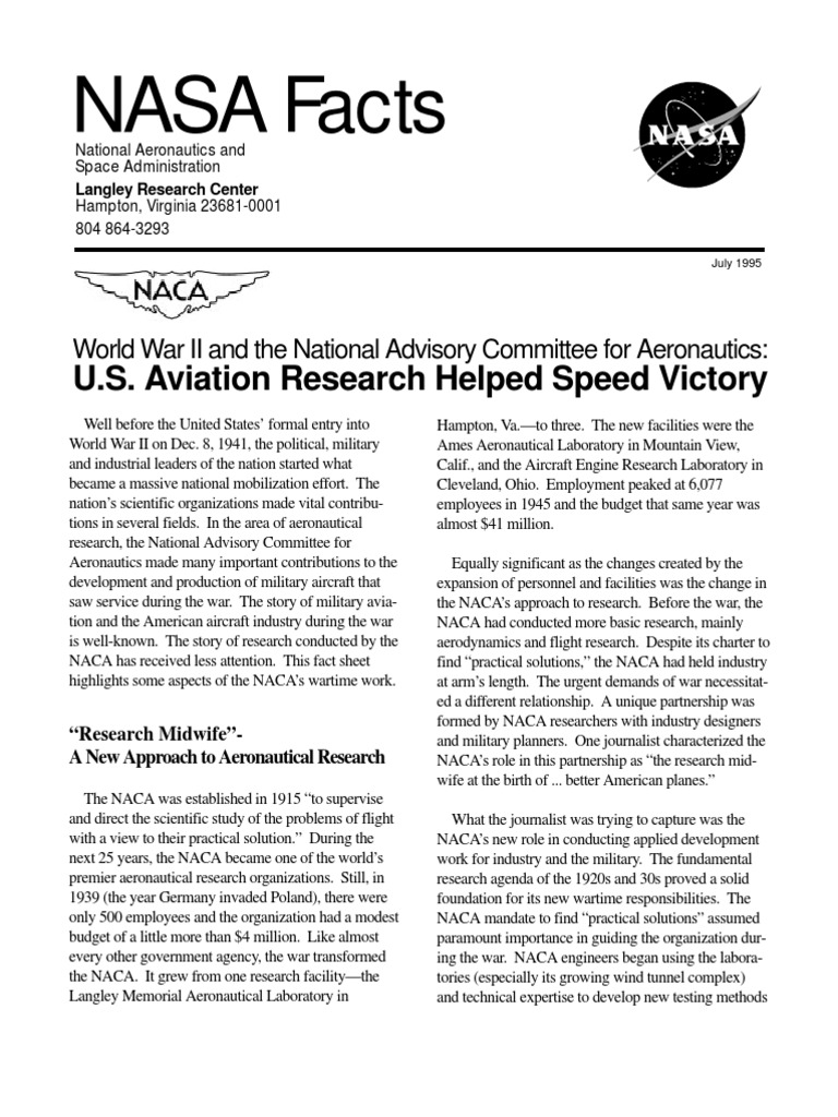NASA Facts World War II and the National Advisory Committee for ...