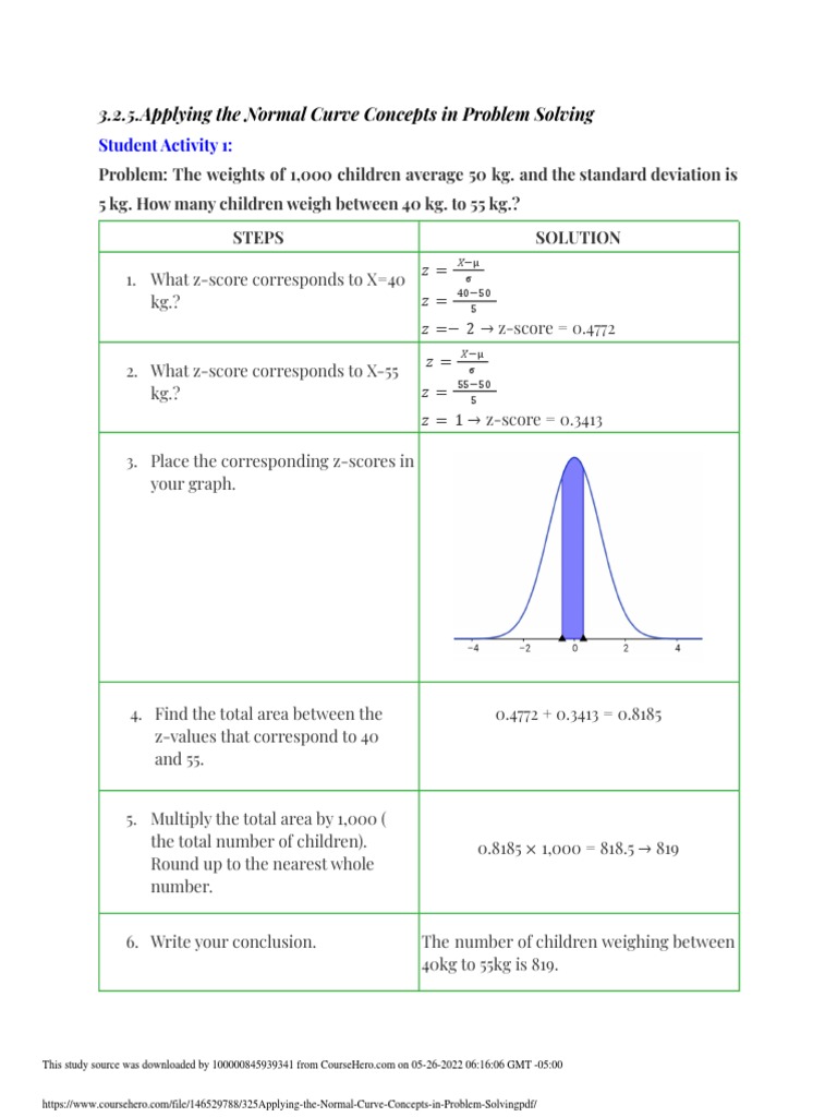 3.2.5.applying The Normal Curve Concepts in Problem Solving PDF | PDF | Standard Score | Normal ...