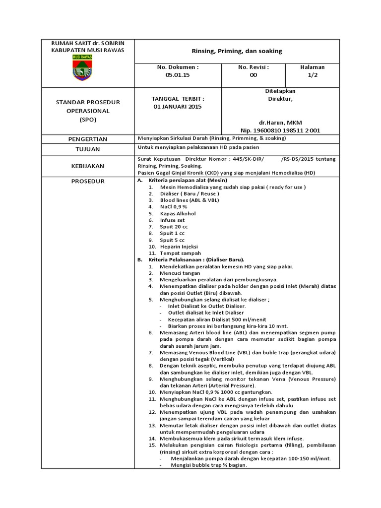 SOP Rinsing, Priming, Soaking | PDF