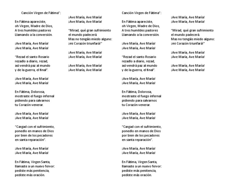 Canción Virgen de Fátima | PDF | Nuestra señora de fátima | Oración