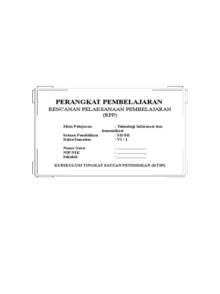 RPP Tik Kelas 6 Semester 1 | PDF
