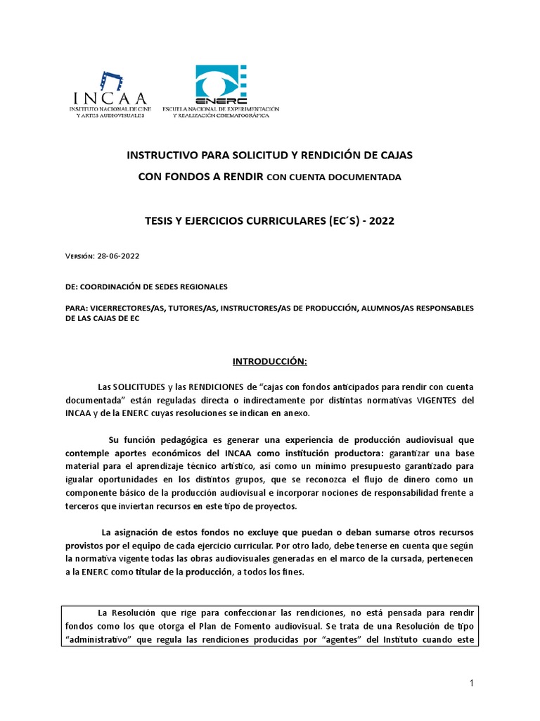 INSTRUCTIVO para SOLICITUD Y RENDICIÓN DE CAJAS CON FONDOS A RENDIR 28 ...