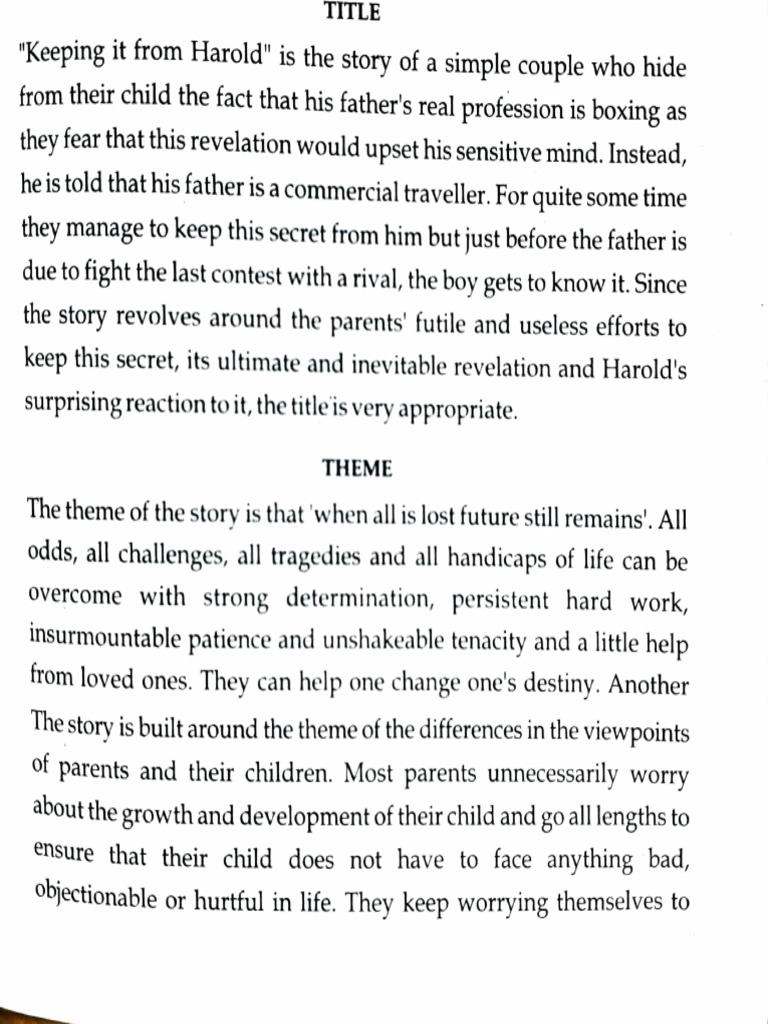 CH - Keeping It From Harold Notes | PDF