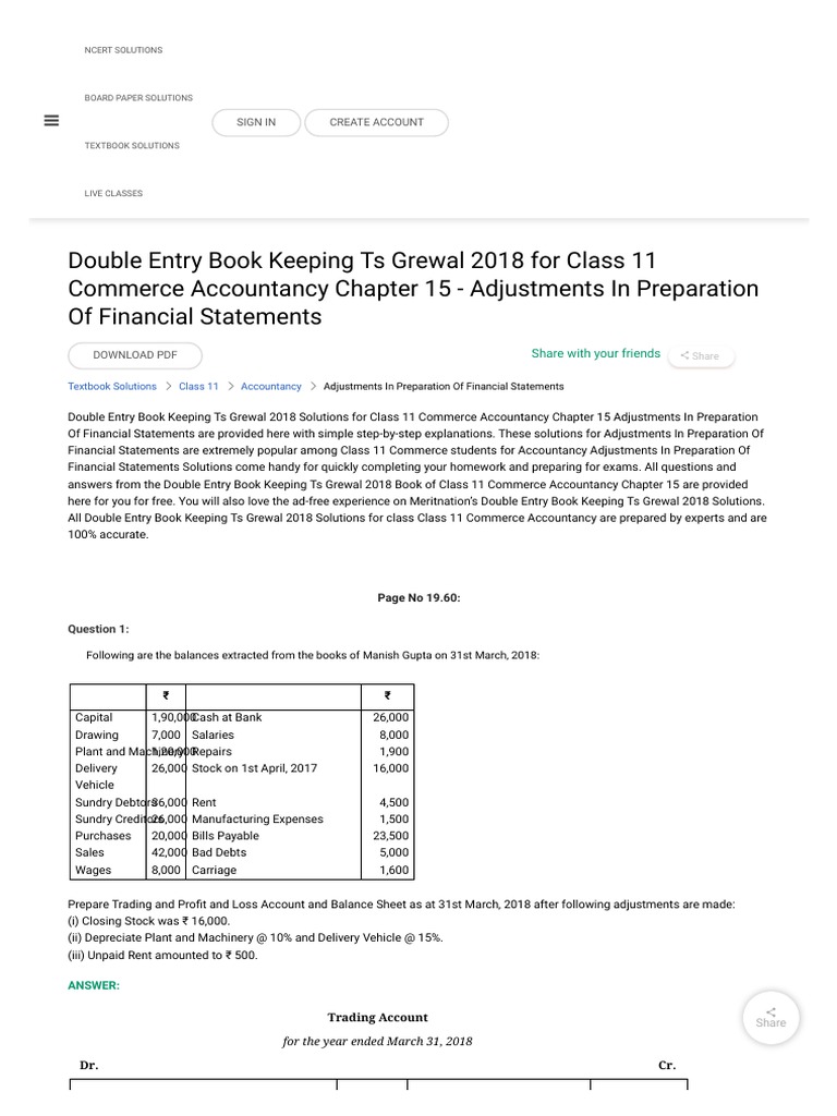 Double Entry Book Keeping Ts Grewal 2018 For Class 11 Commerce ...