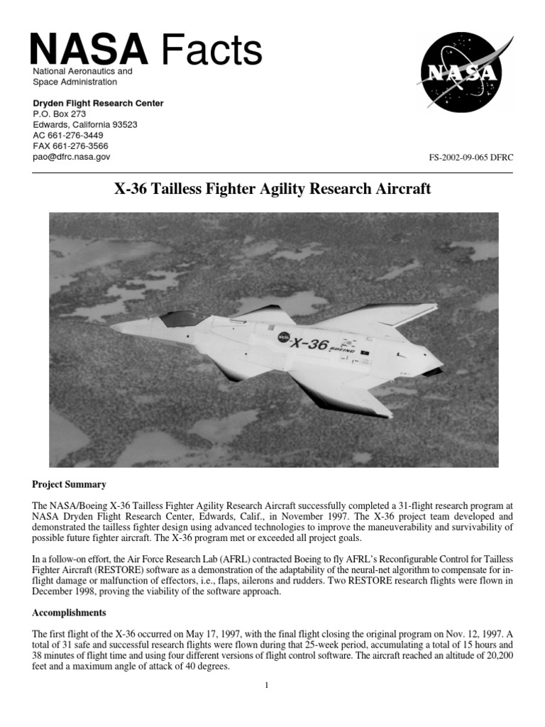 NASA Facts X-36 Tailless Fighter Agility Research Aircraft 2002 | PDF ...